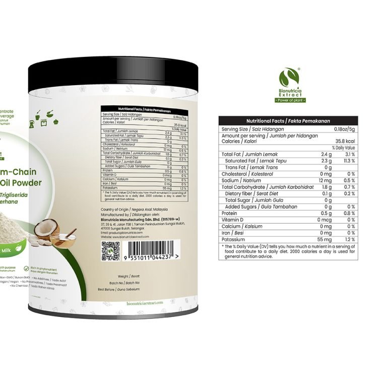 Medium-Chain Triglyceride (MCT) Oil Powder - Bionutricia Extract
